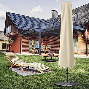 OKPOW Patio Umbrella Cover for 7-11ft Outdoor Umbrellas - 420D Waterproof Garden Market Umbrella Cover - Windproof Outside Parasol Covers with Zipper for Deck Pool Beach Umbrellas, Khaki