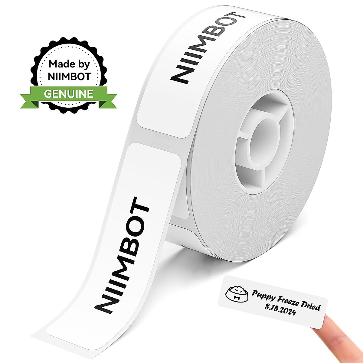 NIIMBOT D11White Label Maker Tape Adapted Label Print Paper 12*40 Standard Laminated Office Labeling Tape Replacement Pure Color (White, Medium)