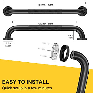 FANHAO 2 Pack Shower Grab Bar, 16 Inch Stainless Steel Bathroom Grab Bar with Anti-Slip Knurled Grip, Shower Handle Bath Handle, Safety Bars for Shower Chair Bench, Senior, Elderly, Handicap