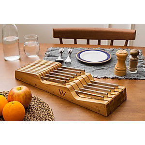 W Selections Bamboo Knife Drawer Organizer Block - Kitchen Storage Holder for Knives Organization - Saves Counter Drawer Space for Home Cooking Chef - Organic Moso Bamboo Tray of Premium Quality
