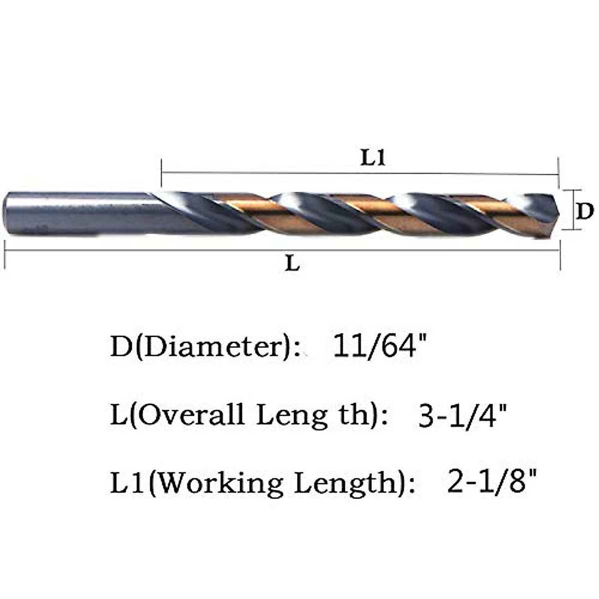 12 PCS, 11/64", Black and Gold Coated Twist Drill Bits