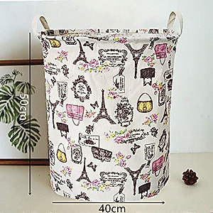 Large Storage Basket Waterproof Organizer Bin Paris Laundry Hampers Convenient Baby Nursery Hamper for Kids Girls, Pink