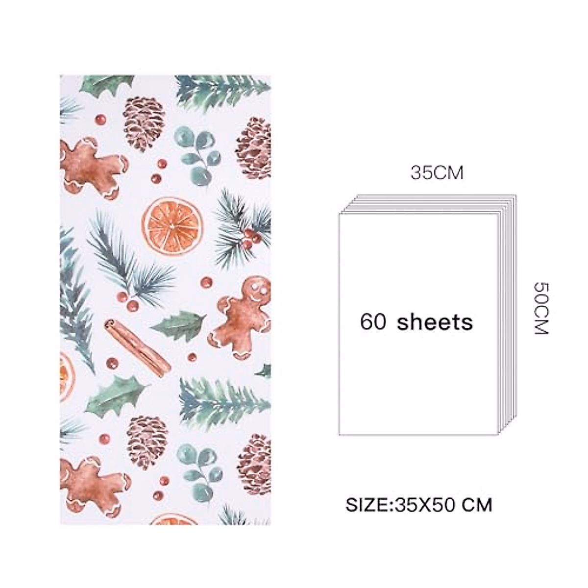 RUSPEPA Christmas Wrapping Tissue Paper - Gingerbread Man Design Tissue Paper Bulk for Gift Wrap, Christmas, Baby Shower, Art Crafts, Birthday, Wedding and More - 13.7X 19.7 inches - 60 Sheets