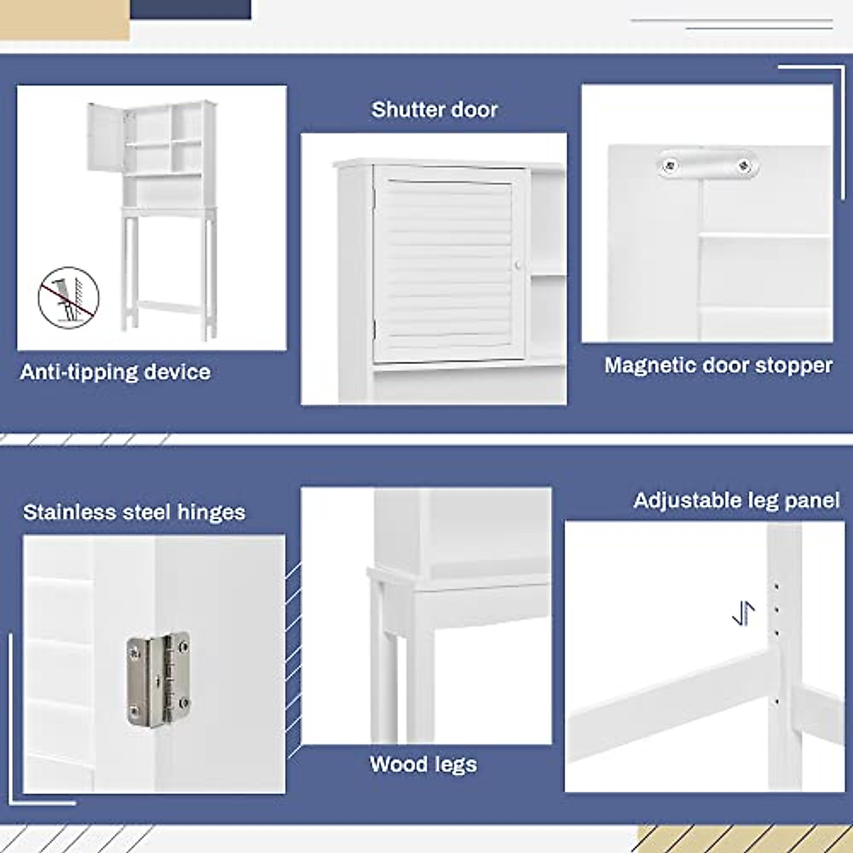 Teeker Home Over-The-Toilet Shelf Bathroom Storage Space Saver with Adjustable Shelf Collect Cabinet