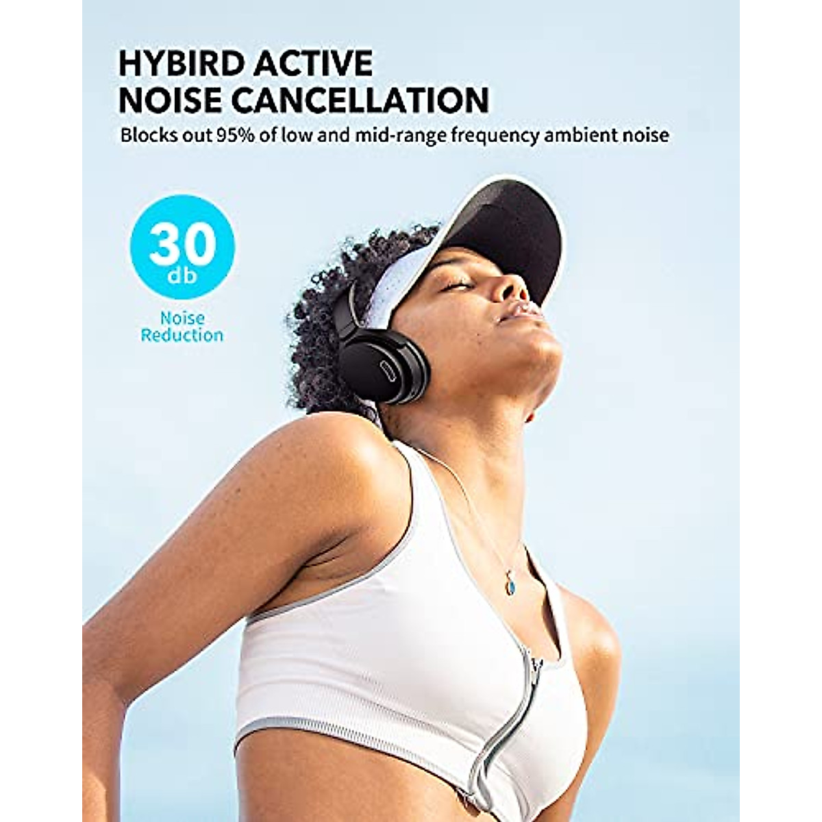 HROEENOI Wireless Bluetooth Active Noise Cancelling Deep Bass Over Ear Headphones with CVC 8.0 Microphone, Wireless Gaming Headset for Pc, 40 Hours Playtime for Travel Work Phone- Black