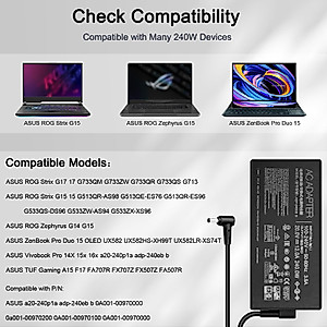 240W 20V 12A Charger for ASUS ROG 15 S15 S17 G15 G513RM TUF Gaming A15 F17 FA707R FX707Z FX507Z FA507R Zephyrus G14 Vivobook Pro 14X 15x 16x a20-240p1a adp-240eb b Asus 240W Charger