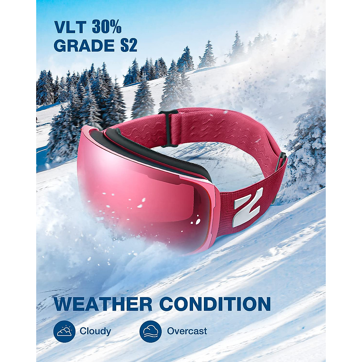 ZIONOR Ski Goggles, Z1 Zipon HD Lens Snow Goggles for Men Women Adult, Anti-fog Magnetic Lens Snowboard Goggles with UV Protection, OTG Snowboarding Goggles, Over Glasses Skiing Snowmobile Goggles