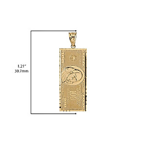 14K Yellow Gold 1.4" Benjamin's One Hundred Dollar Bill Money $ Charm Pendant