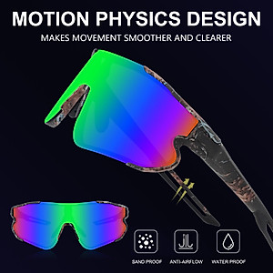 OULAIQI Baseball Sunglasses for Men Women with 3 Interchange Lens Watertransfer Motorcycle TR90 Cycling Glasses