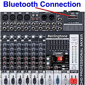 Berlingtone BR-166MX, 16 Channel Professional Bluetooth Studio Audio Mixer - DJ Sound Controller, USB MP3 Player, 16 Microphone Jack, 7 Band EQ, 16 BIT Digital FX, 48V Phantom Power, Unpowered
