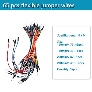 Minidodoca Breadboard Jumper Wires Kit 4pcs 400&830 Point Solderless Breadboards with Power Supply Module,140pcs 0.08"- 4.92" U-Shape,65pcs 4.7"-9.4",120pcs Length 8" M/M F/M F/F Dupont Jumper Wire