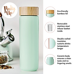 Pinky Up Tatyana Tea Infuser Mug - Ceramic Tea Mug with Infuser and Lid - Bamboo, Stainless Steel, Ceramic 12oz Turquoise Set of 1