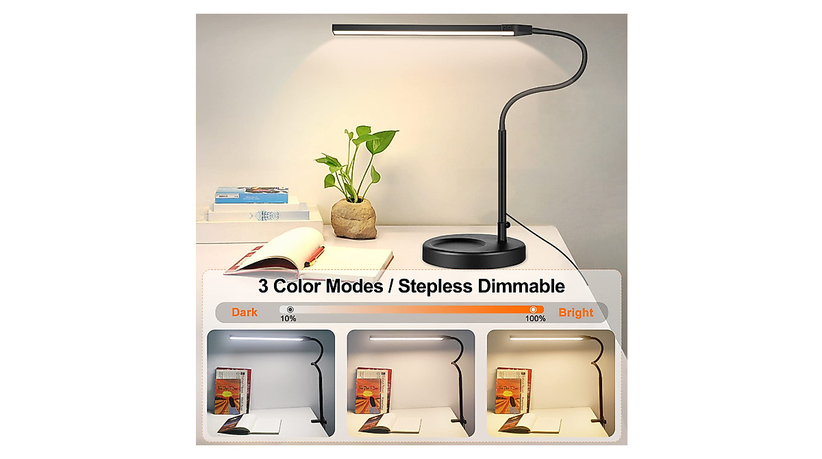 Touch Control LED Desk Lamp with Clamp - 3 Modes Dimmable Light