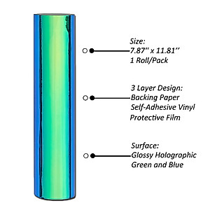 AuMoHall Holographic Laser Green to Blue Chrome Car Vinyl Wrap Glossy Chameleon Vehicle Vinyl Film Car Motorcycle Color Changing Film, 7.87'' x 11.81''