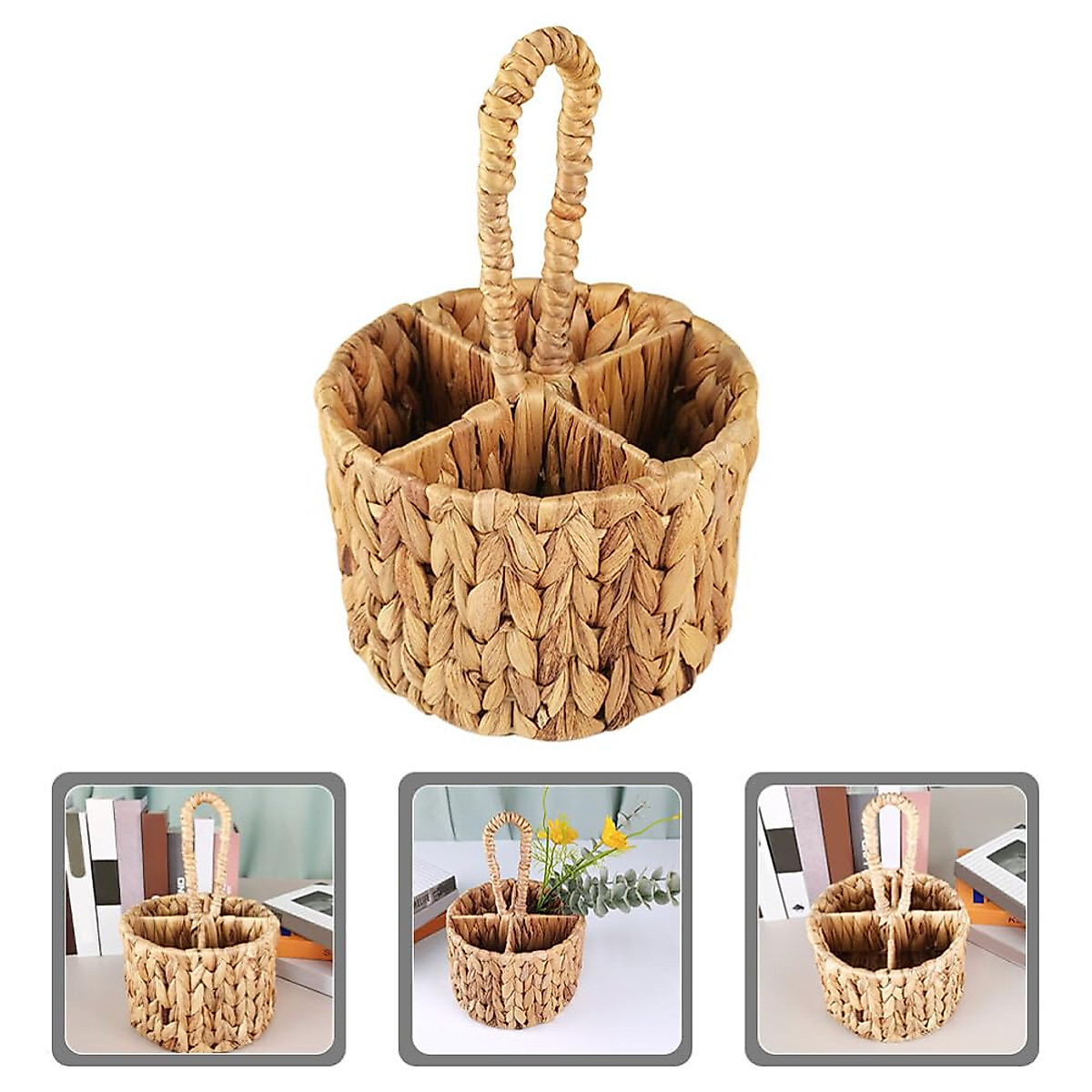 Kichvoe Fruit Basket Decor Picnic Basket Hamper Storage Basket Woven Basket with Handle Multipurpose Woven Floral Basket Flower Hand Woven Basket Flowers Articles for Daily Use Gourd Grass