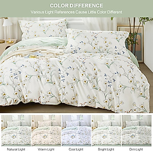 SAPHREAS Floral Duvet Cover Set Queen Size 3pcs White Fresh Magnolia Flower Botanical Bedding Comforter Cover Set 100% Cotton 1 Quilt Cover 90"x90" 2 Pillow Shams(No Comforter)