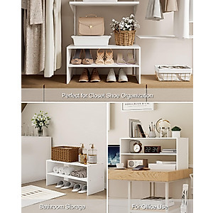 LOWOSA 2-Tier Stackable Shoe Rack, Wooden 2-Shelf Shoe Organizer Freestanding Shoe Storage Stand for 6-9 Pairs, Perfect for Closet, Entryway, Office Use - White