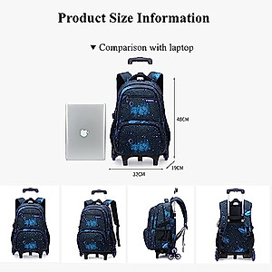 Mildame Galaxy Print Rolling Backpack for School Boys Girls with Lunch Bag Teens Bookbag with Wheels Kids Trolley Bag Set, Six Wheels