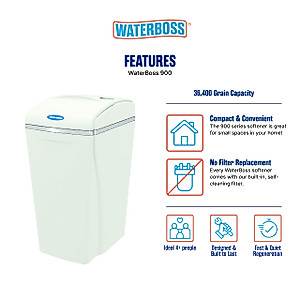 WaterBoss Water Softener System for Whole Home (36,400 Grain) - Filters Iron, Calcium, Ferrous Iron, Dirt and Sediment - Whole House Softening Using Less Salt - Model 900
