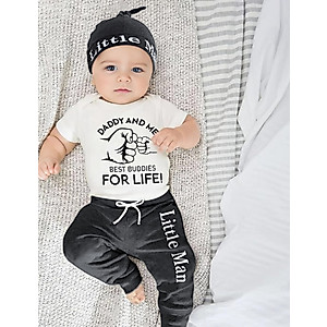 TUEMOS Baby Boy Clothes Daddy and Me The Best Buddies for Life Letter Print Romper Top+Pant with Hat Baby Boy Summer Outfits 3-6 Months