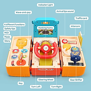 HOLYFUN Bus Car Toy for Toddler, Kids Play Bus with Steering Wheel Toy, Sound and Light, Music School Bus Toy, Educational Bus Driving Toy Gift for Boys & Girls
