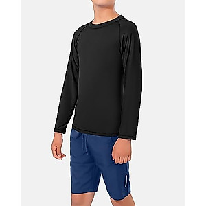 JOCMIC Boy Rash Guard Shirts Boys Swim Shirts UPF 50+ Sun Protection Long Sleeve Quick Dry Shirts Black 8-9Y