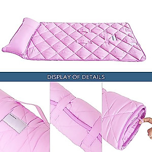 Toddler Nap Mat with Pillow & Removable Blanket, Kids Nap Mat for Toddler Boys Girls, Super Soft and Cozy, Nap Mat for Daycare, Preschool,Kindergarten, Kids Sleeping Bag, Purple, 21” x 50”