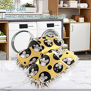 FLildon Microfiber Cleaning Slippers Cute Cake Mouse Washable Mop Shoes Slipper for Men/Women House Floor Dust Cleaner, Size L