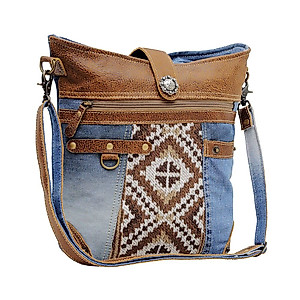 Myra Bag Western Leather Shoulder Bag for Women - Upcycled Canvas Crossbody Sofia Mia