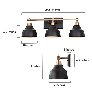 classy leaves Bathroom Light Fixtures, Farmhouse Bathroom Light Fixtures, 3-Light Bathroom Vanity Light with Black Metal Shade and Gold Socket for Bathroom, Hallway, 24.5’’ L x 7’’ W x 8’’ H