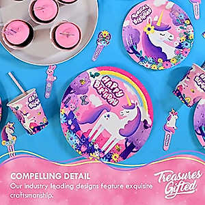 Treasures Gifted Rainbow Unicorn Birthday Party Supplies - Serves 24 Guests - Dinnerware Starter Set - Unicorn Party Supplies Including Unicorn Napkins & Unicorn Plates for Birthday Parties