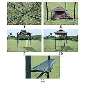 Outdoor Double Tiered Grill Gazebo BBQ Patio Canopy Tent,Party Tent with Pendant Light and Floor Fixing L96 x W60 x H101(White)