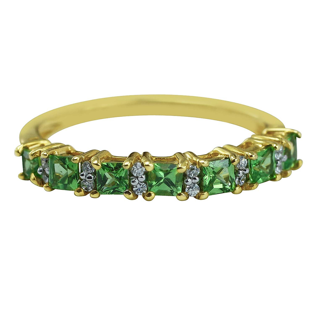 Carillon Tsavorite 2.5MM Natural Gemstone 925 Sterling Silver Ring Wedding Ring (Yellow Gold Plated) for Women (7)