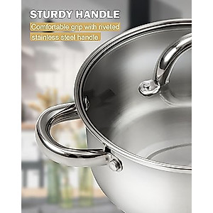 Cook N Home Sauce Pot Stainless Steel Stockpot with Glass Lid, Basic Saucier Casserole Pan Set, 6-Piece