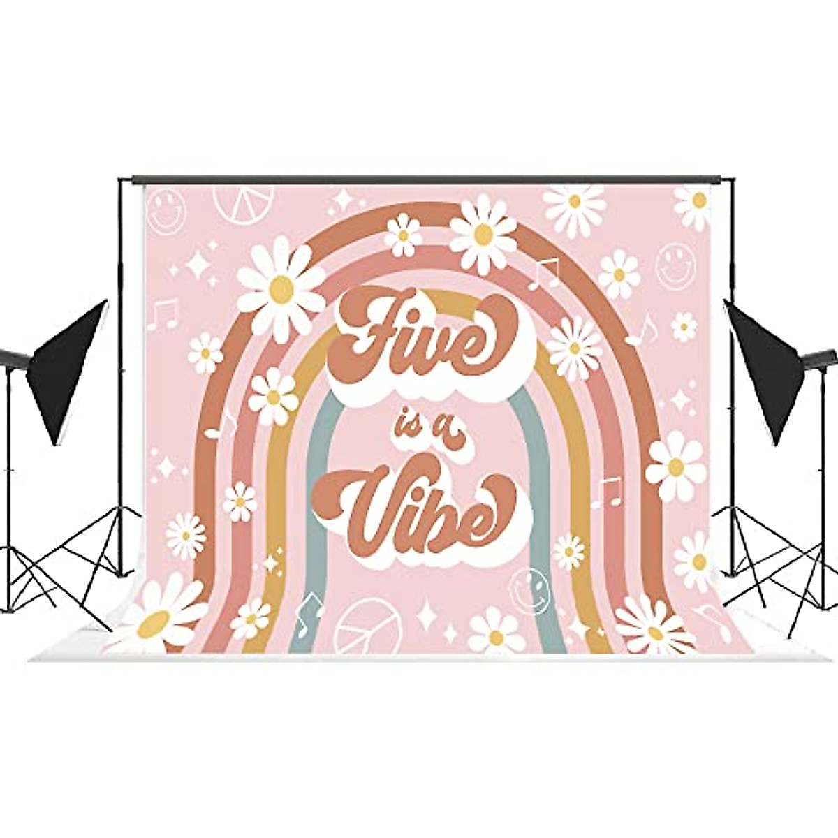 Lofaris Groovy 5th Birthday Backdrop Five is A Vibe Birthday Background Daisy Flower Girls Four Years Old Birthday Party Supplies Photo Prop Wall Decor 7x5ft