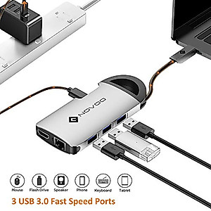 NOVOO USB C Hub 8 in 1 with Hidden Cable Multiport Adapter with 4K HDMI 100W PD Charging Ethernet 3*USB 3.0 SD/TF Card Reader, USB C to HDMI Adapter for Thunderbolt Laptops Phones and Tablets