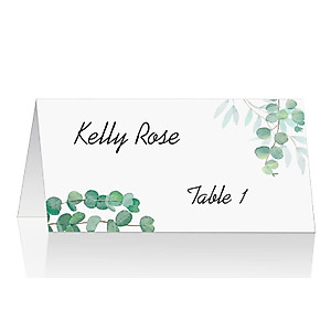 RokAPary Eucalyptus Tented Table Place Cards, for Wedding, Bridal Shower, Bachelorette or Engagement Party, Dinner Parties, Banquets, Easy Folding, 2"x3.5" Pack of 50 Cards, Made in USA