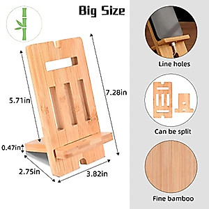 BARUHARI Large Mobile Stand Cellphone Holder Desktop Organizer Charging Station Compatible with All Smartphones Tablets Natural Bamboo Wood Portable Adjustable Angle (Pattern-A)
