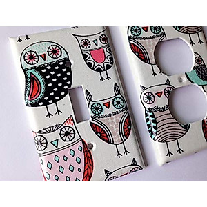 Turquoise And Coral Owls Light Switch Plate Cover Various Sizes Offered