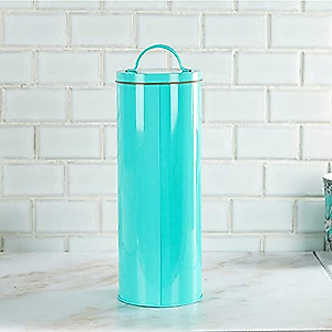 Cookie Tins with Lids Empty AirTight Seal Metal Canister Treat Container Home Baked Goods Tall Round Shape Snack Holder Kitchen Counter Pantry Organization Storage 60 oz Brown Sugar Keeper Turquoise
