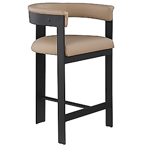Meridian Furniture 414Tan-C Romeo Collection Modern | Contemporary Counter Stool with Soft Tan Vegan Leather, Matte Black Metal Frame, 22.5" W x 20" D x 35.5" H, Tan, Set of 2