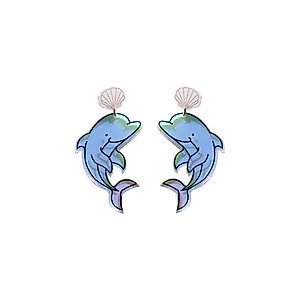 Cute Acrylic Animal Drop Earrings Colorful Boots Chicken Hen Dinosaur Lovely Panda with Bamboos Funny Animal Dangle Earrings For Women Christams Birthday Gift-dolphin