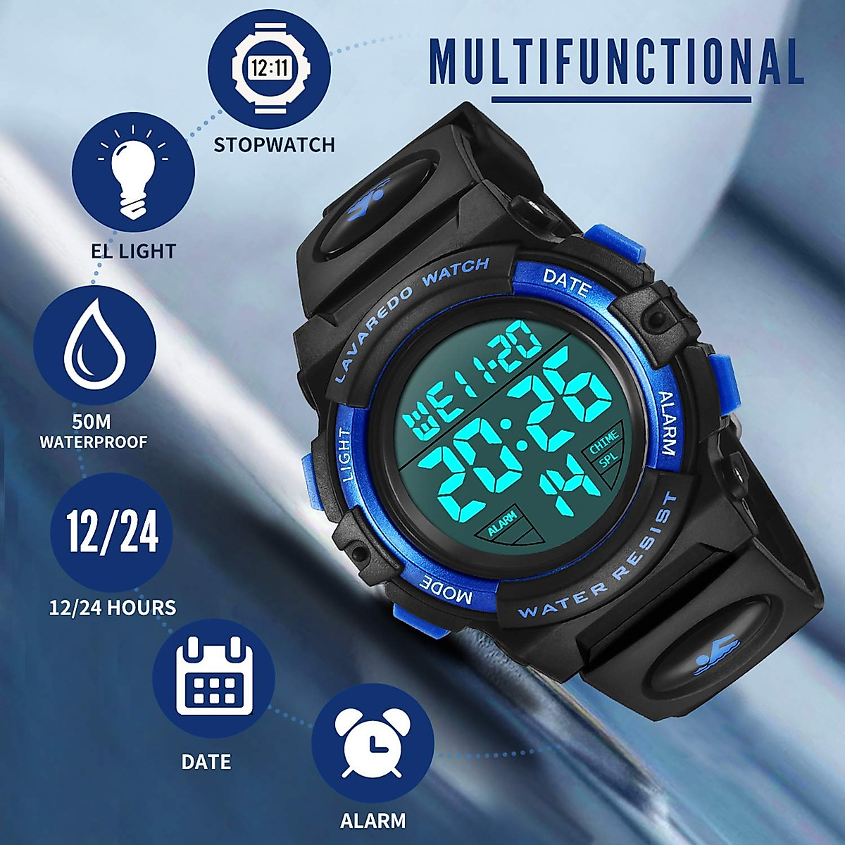 Kids Watch,Boys Watch for 3-12 Year Old Boys,Digital Sport Outdoor Multifunctional Chronograph LED 50 M Waterproof Alarm Calendar Analog Watch for Children with Silicone Band