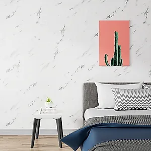 Stickyart 15-Piece White Peel and Stick Marble Vinyl Flooring for Bathroom Waterproof 12"x24" Self Adhesive Marble Floor Tile Stickers Peel and Stick Flooring for Kitchen Bedroom Laundry