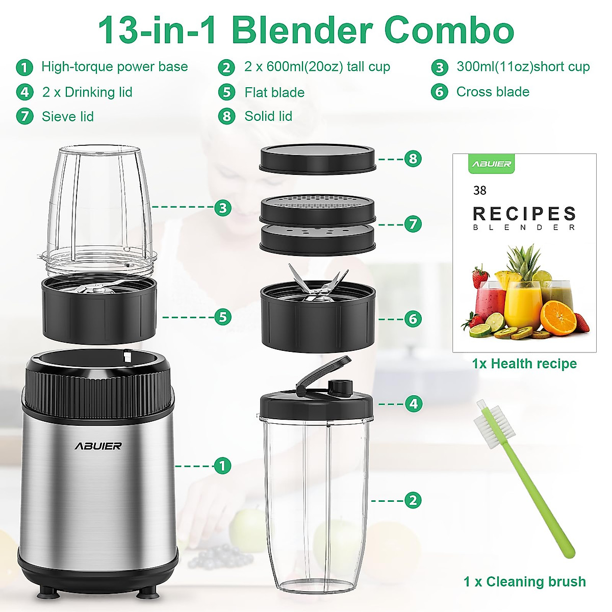 Bullet Blender Smoothie Maker 900W with To-Go Cups, Smoothie Blender, Upgrade 6-Point Blade, Smoothie Blender, Shake Blender Combo for Frozen Drink
