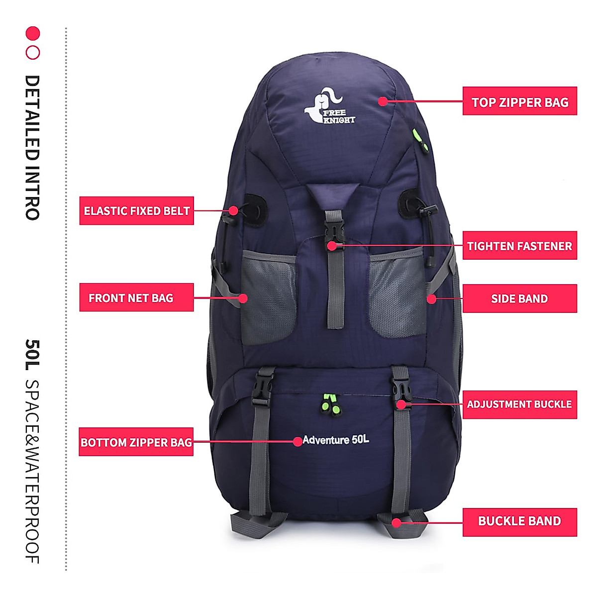 Bseash 50L Hiking Backpack, Water Resistant Lightweight Outdoor Sport Daypack Travel Bag for Camping Climbing Skiing Cycling (Dark Purple - With Shoe Compartment)