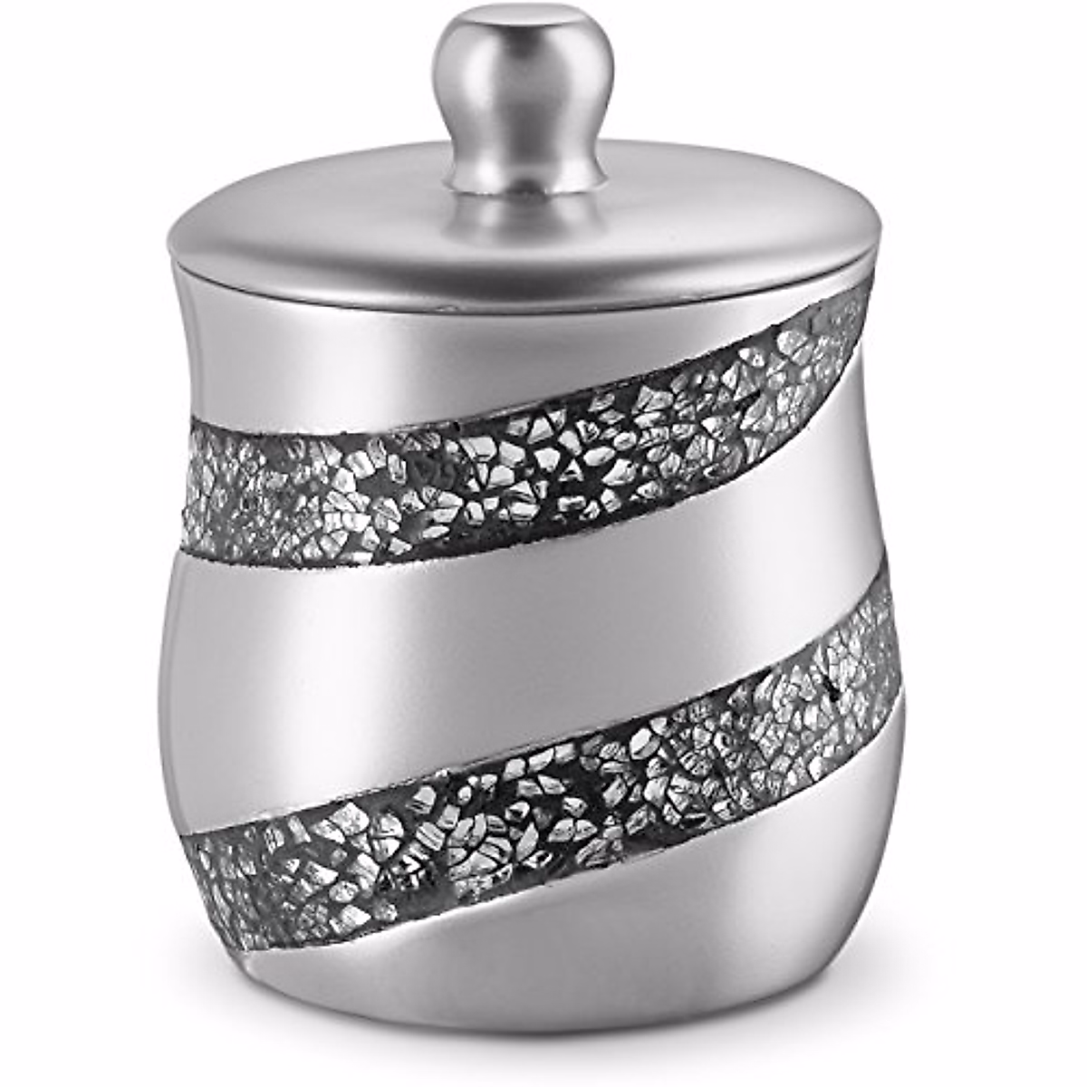 Creative Scents Silver Mosaic Qtip Holder - Decorative Cotton Ball Jar - Durable Resin cotton Swab dispenser - Beautiful Bathroom Vanity storage Accessories