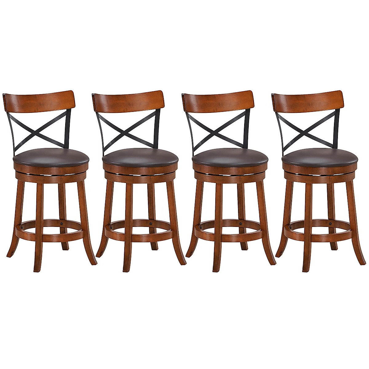 ERGOMASTER Swivel Counter Height Barstool 24 Inch Seat Height Bar Chair Cappuccino X Open Back （ 24 Inches,Set of 4）