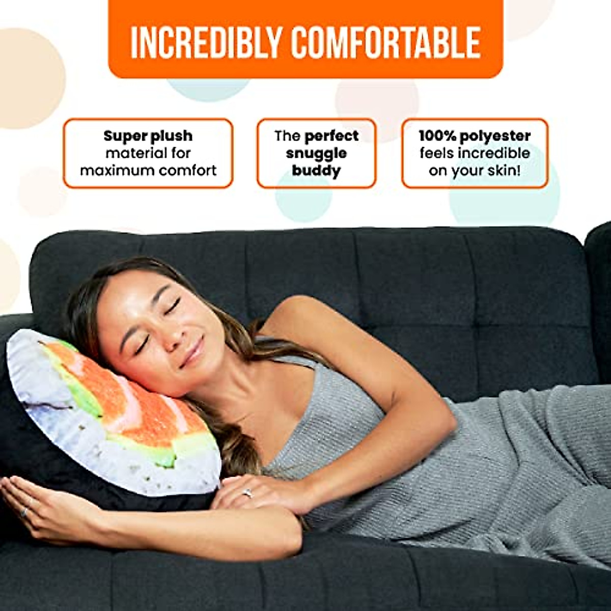 TILTECH Sushi Pillow - Funny Pillow for Bed & Couch, Soft Sushi Plush Cushion, Cute Pillows for Sushi Gifts