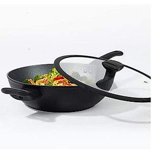 Russell Hobbs RH01860EU7 28 cm Wok - with Glass Lid, Non-Stick Tall Design Induction Pan, Metal Utensil Safe, Use Little to No Oil, Easy-Clean, High Endurance Surface, Crystaltech Graphite Collection